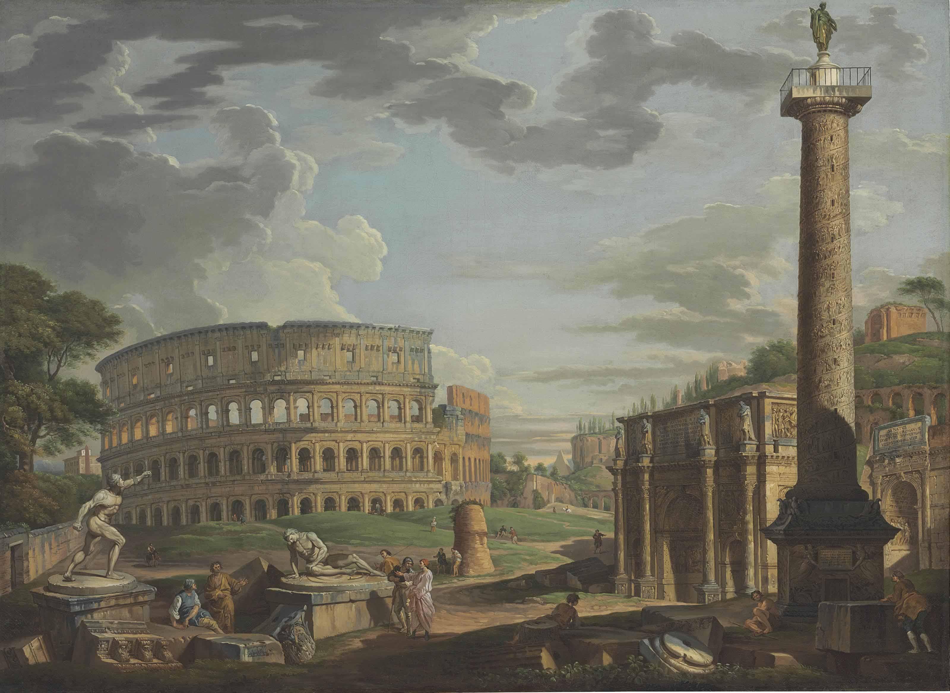A Capriccio Of Classical Ruins With The Borghese Gladiator, The ...