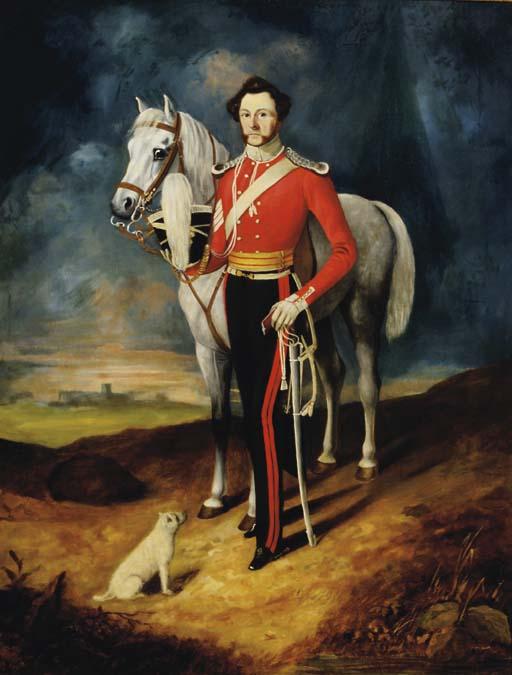 A cavalry officer with his dog in a landscape, a castle beyond | Art.Salon