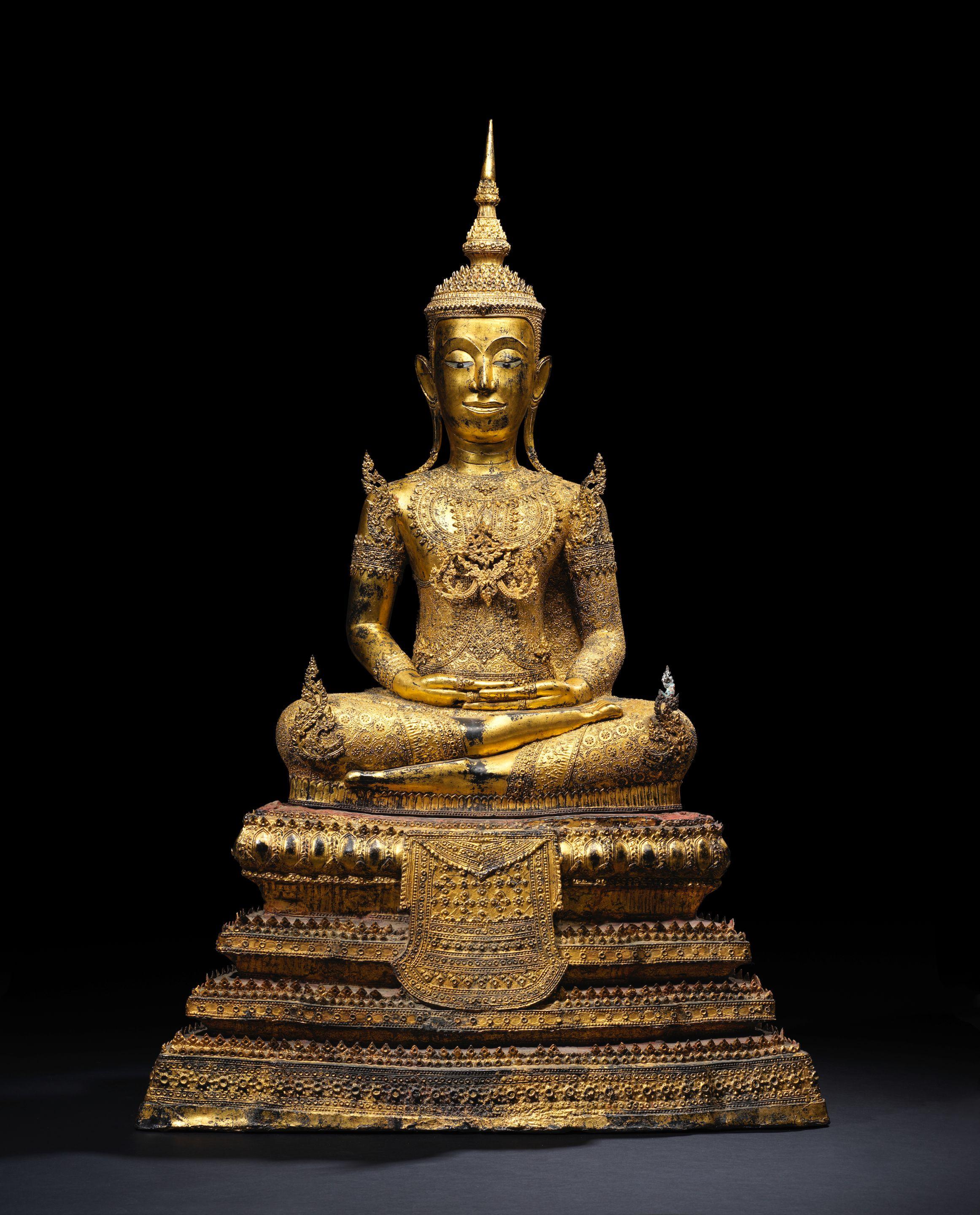 A Copper Alloy And Lacquer Gilt Figure Of A Seated Crowned Buddha | Art ...
