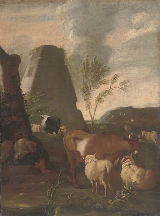 A Drover Resting By His Cattle, A Pyramid Beyond | Art.Salon