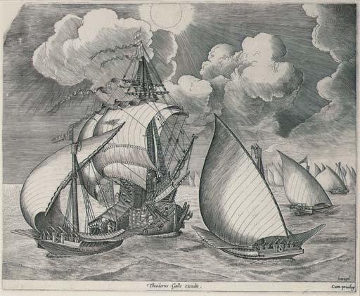 A Man of War between two armed Galleys, from War-Ships (Bastelaer ...