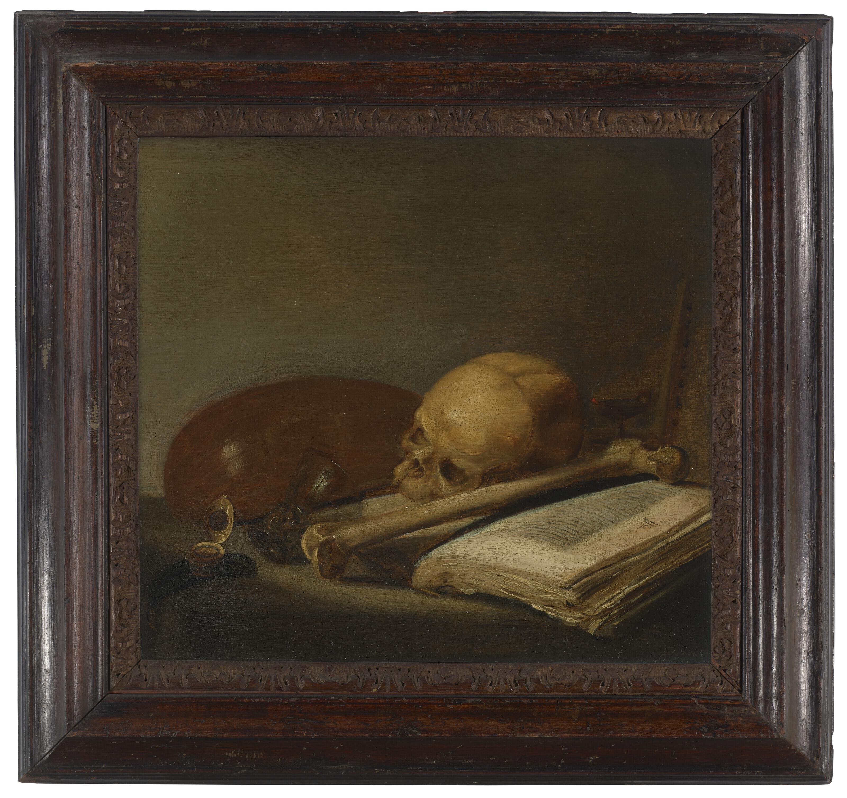 A Skull, Bone, Book, Lute And Watch On A Ledge | Art.Salon