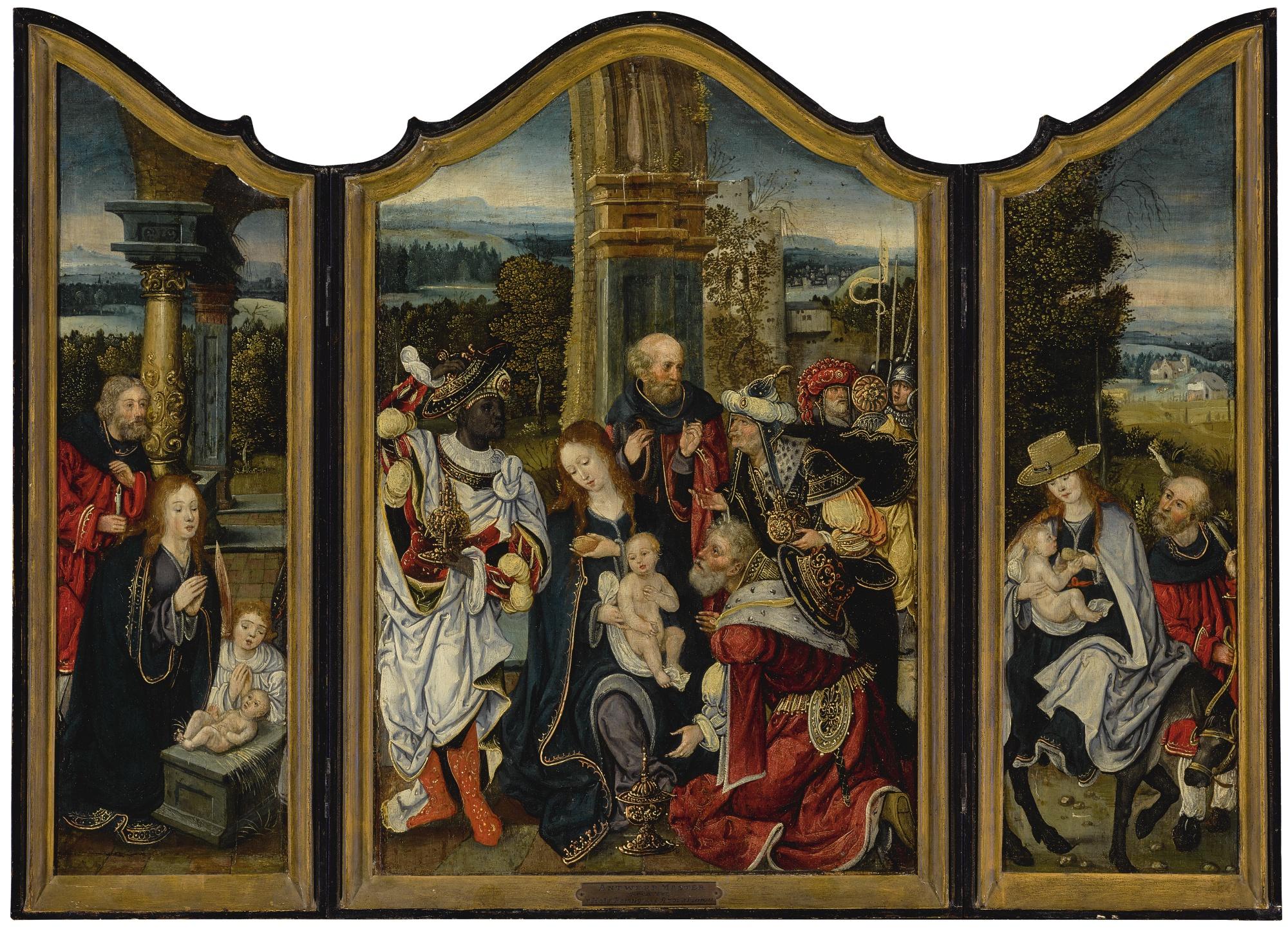 A Triptych: Central Panel: The Adoration Of The Magi; Left Panel: The ...