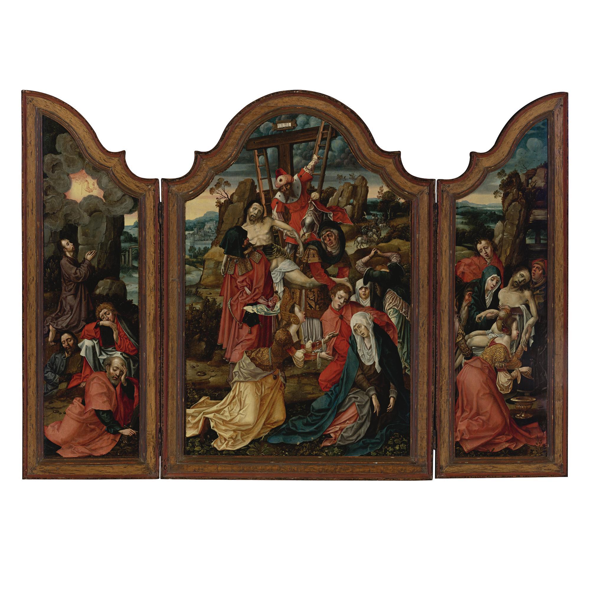 A Triptych Representing The Deposition Of Christ (Central Panel); The Agony In The Garden (Left ...