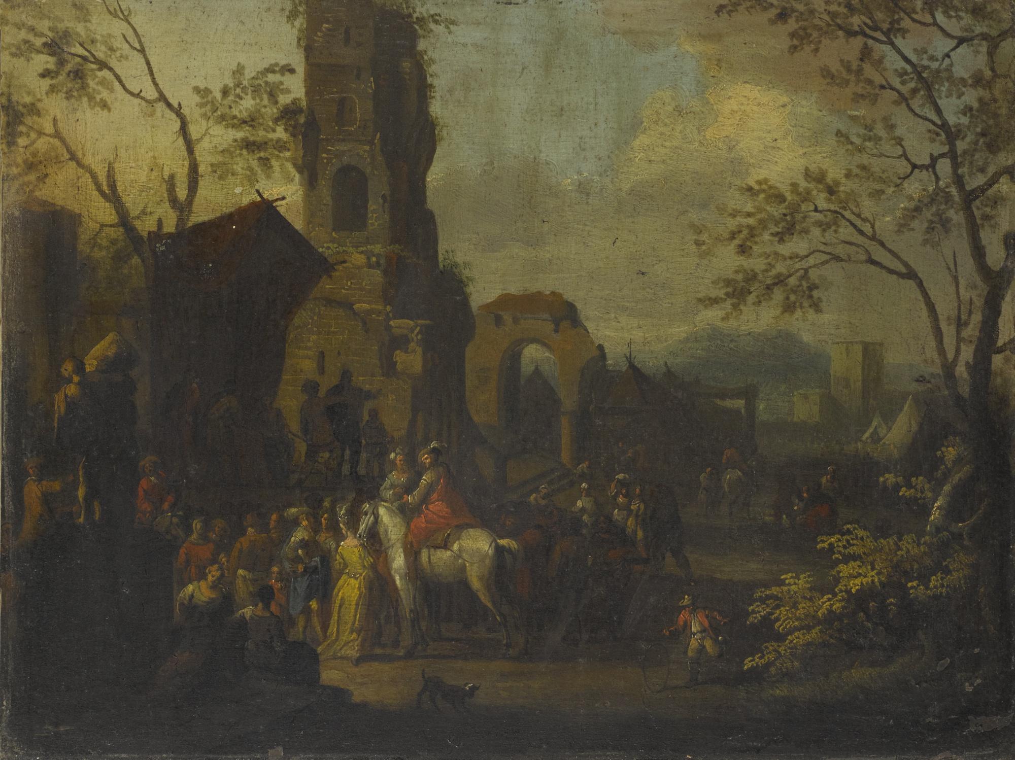 A Village Scene With Figures Performing A Play | Art.Salon