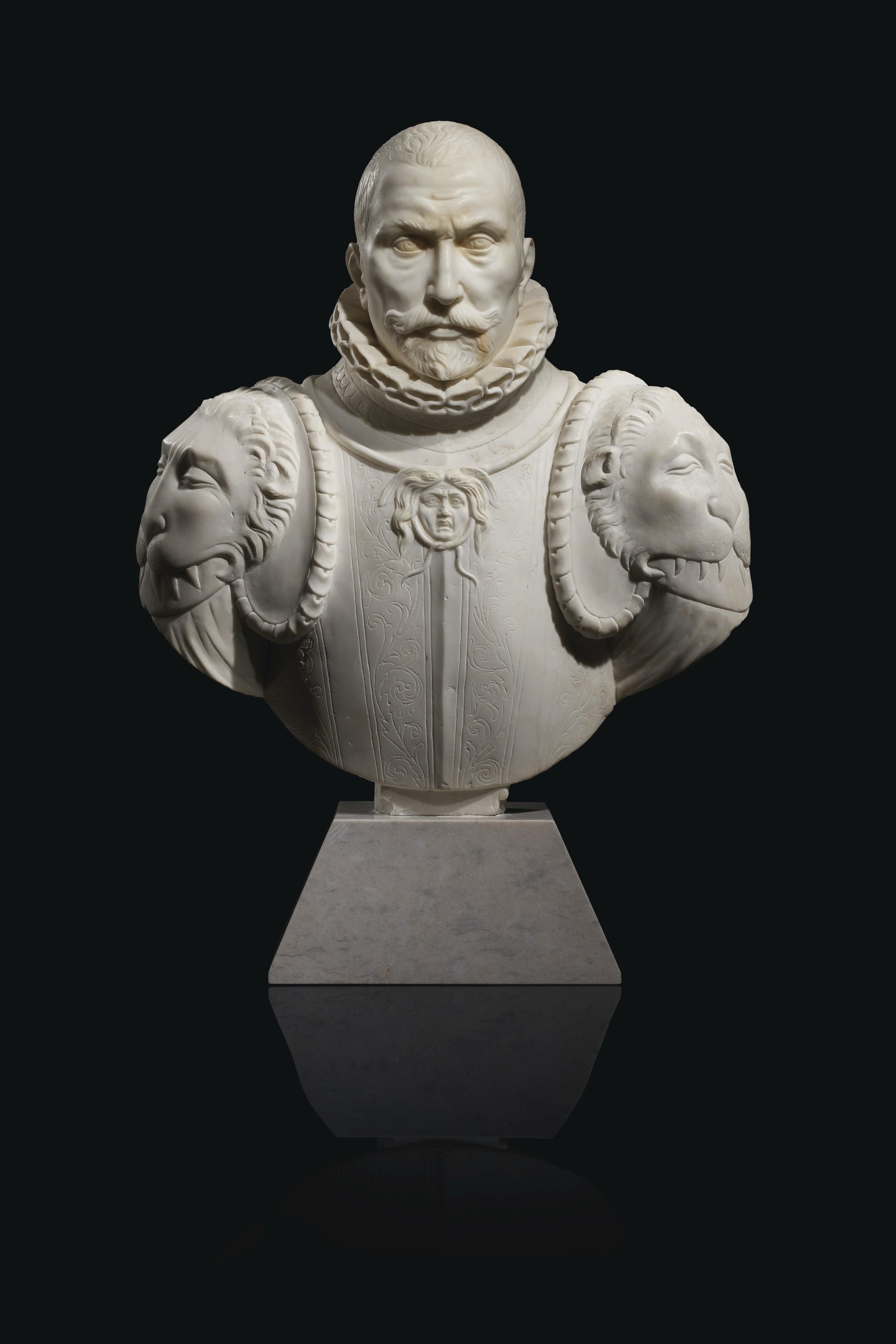 A WHITE MARBLE BUST OF A GENTLEMAN IN ARMOR | Art.Salon