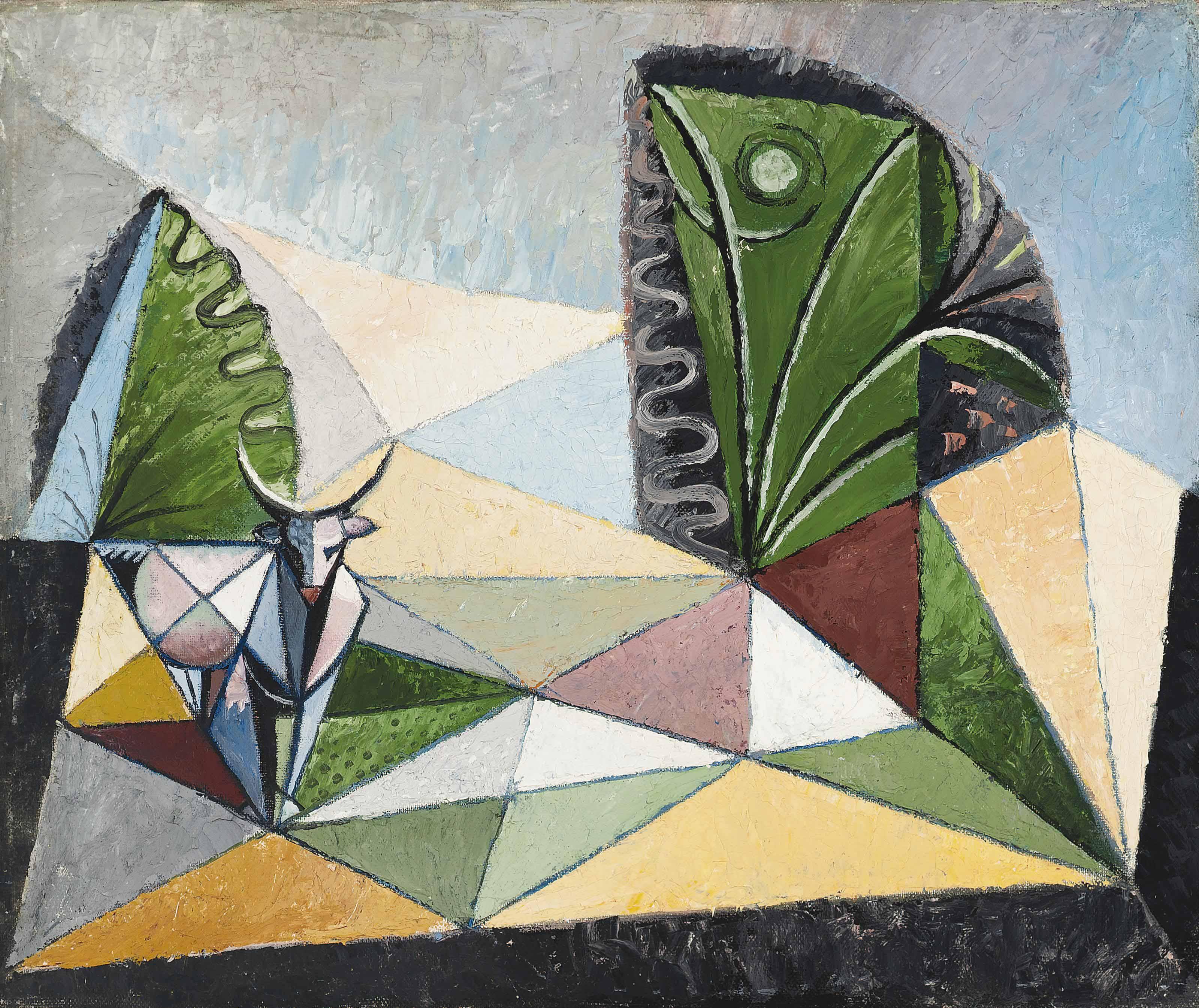 Cubist landscape with a cow by Albert Edward Berbank | Art.Salon