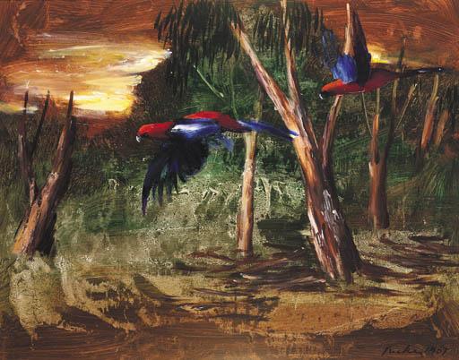 Parrots in Flight by Albert Lee Tucker | Art.Salon