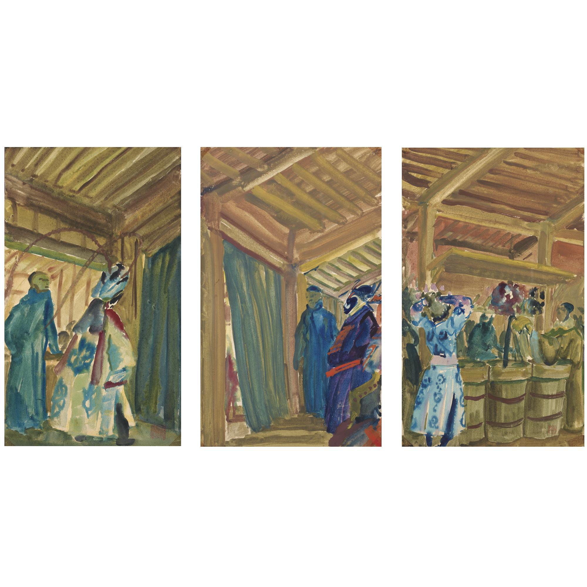 Three Scenes From The Chinese Theatre by Alexander Evgenievich Yakovlev | Art.Salon