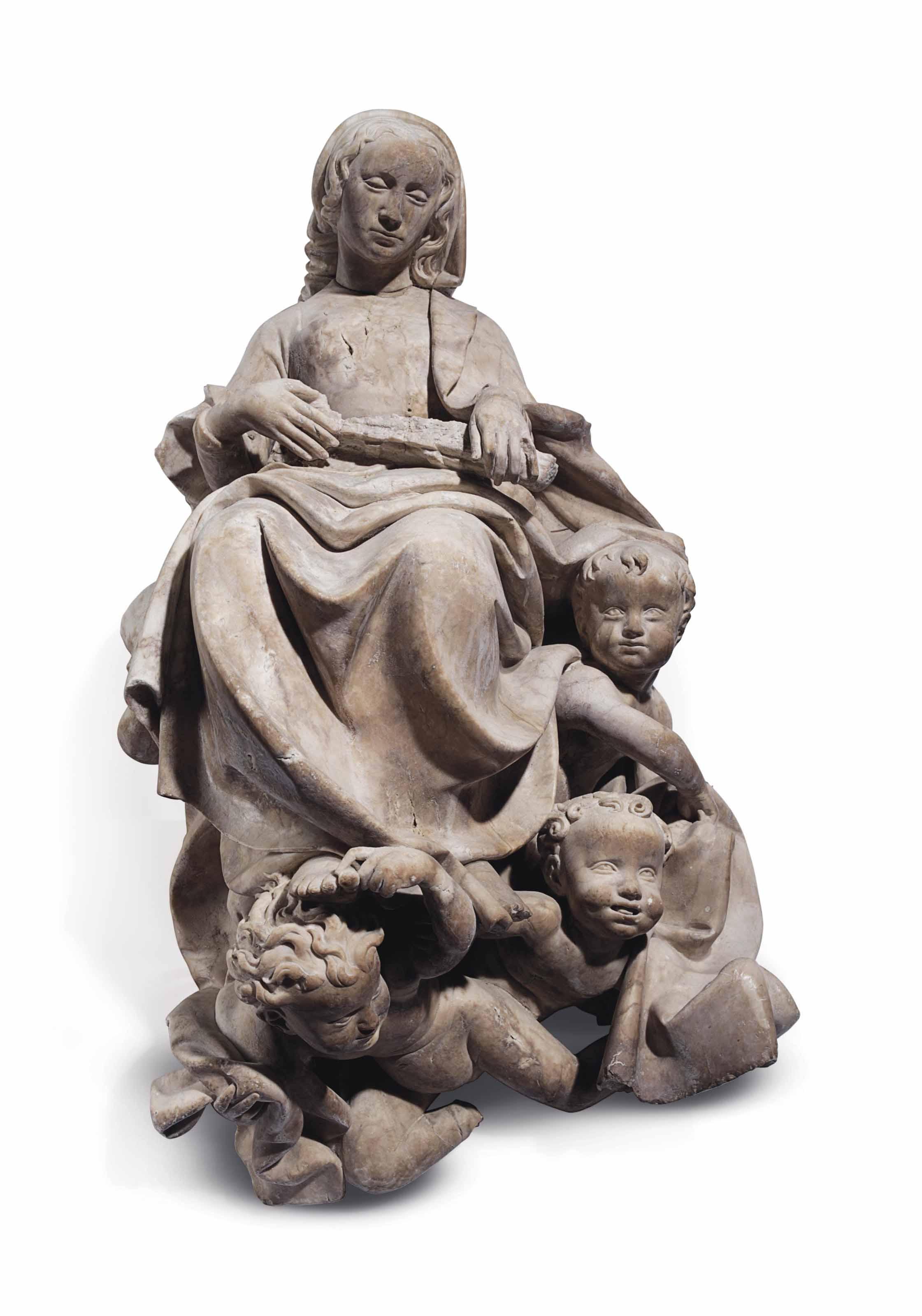 An Alabaster Group Of A Female Allegorical Figure Carried By Cherubs ...
