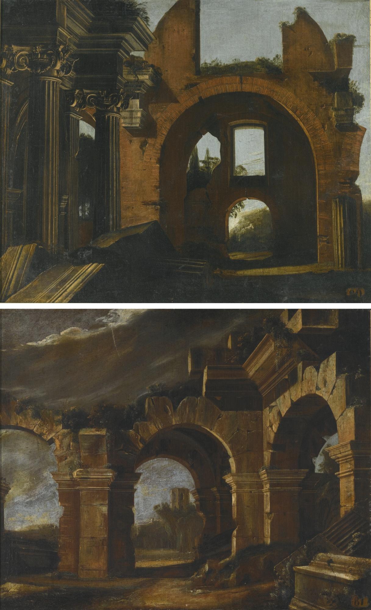 An Architectural Capriccio Of Ruined Arches In An Italianate Landscape ...