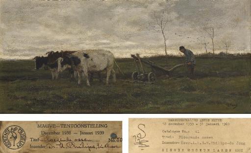Ploegende Ossen: a farmer ploughing with three oxen by Anton Mauve ...