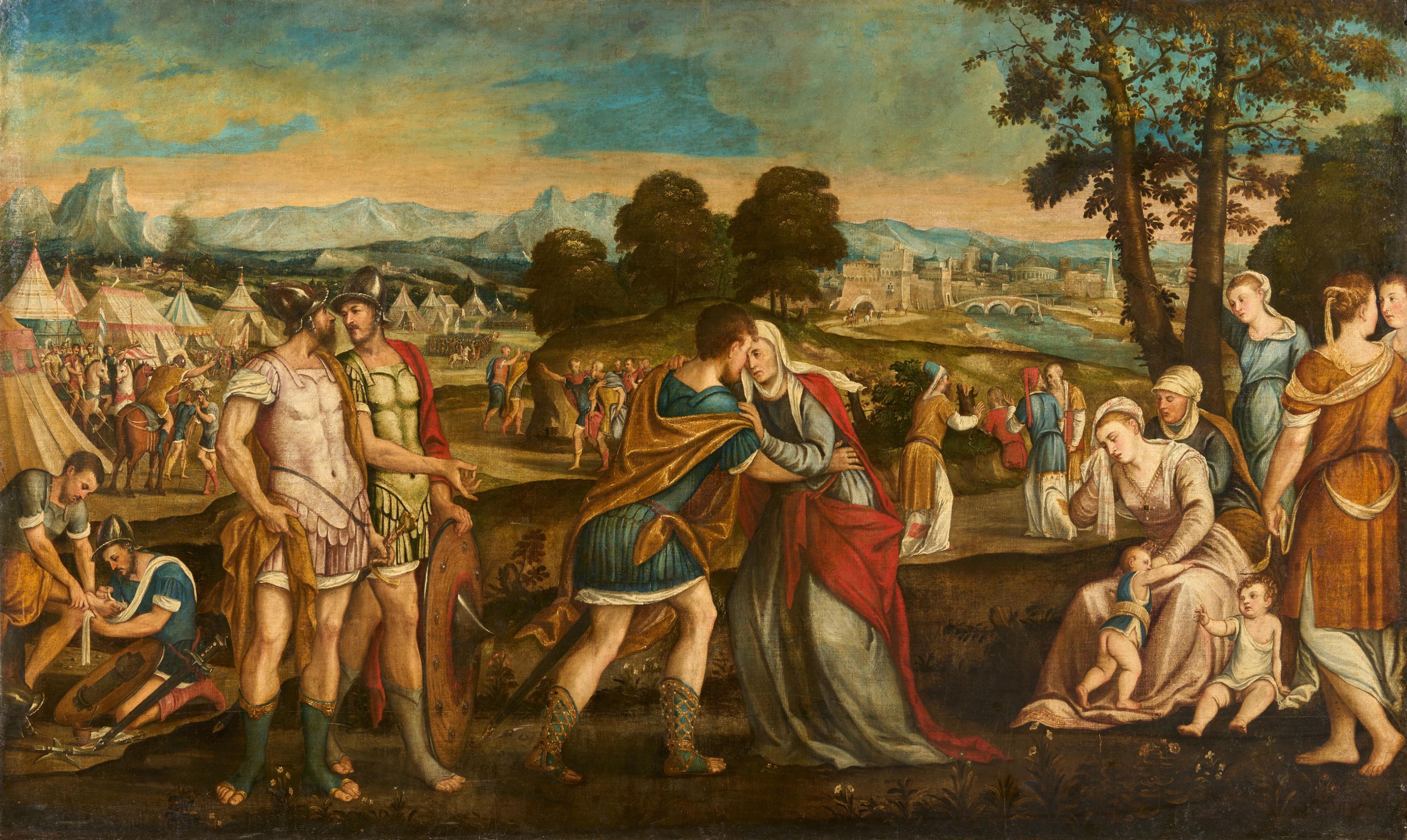 Veturia hält Coriolanus vor den Toren der Stadt davon ab, Rom zu ...