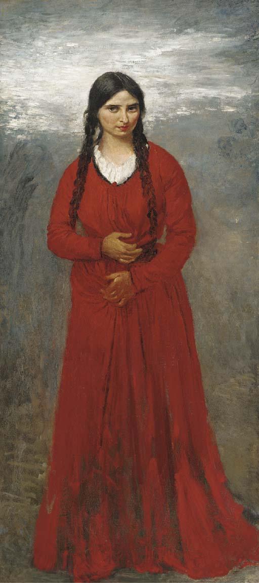 Dorelia in a red dress by Augustus Edwin John, O.M., R.A. | Art.Salon