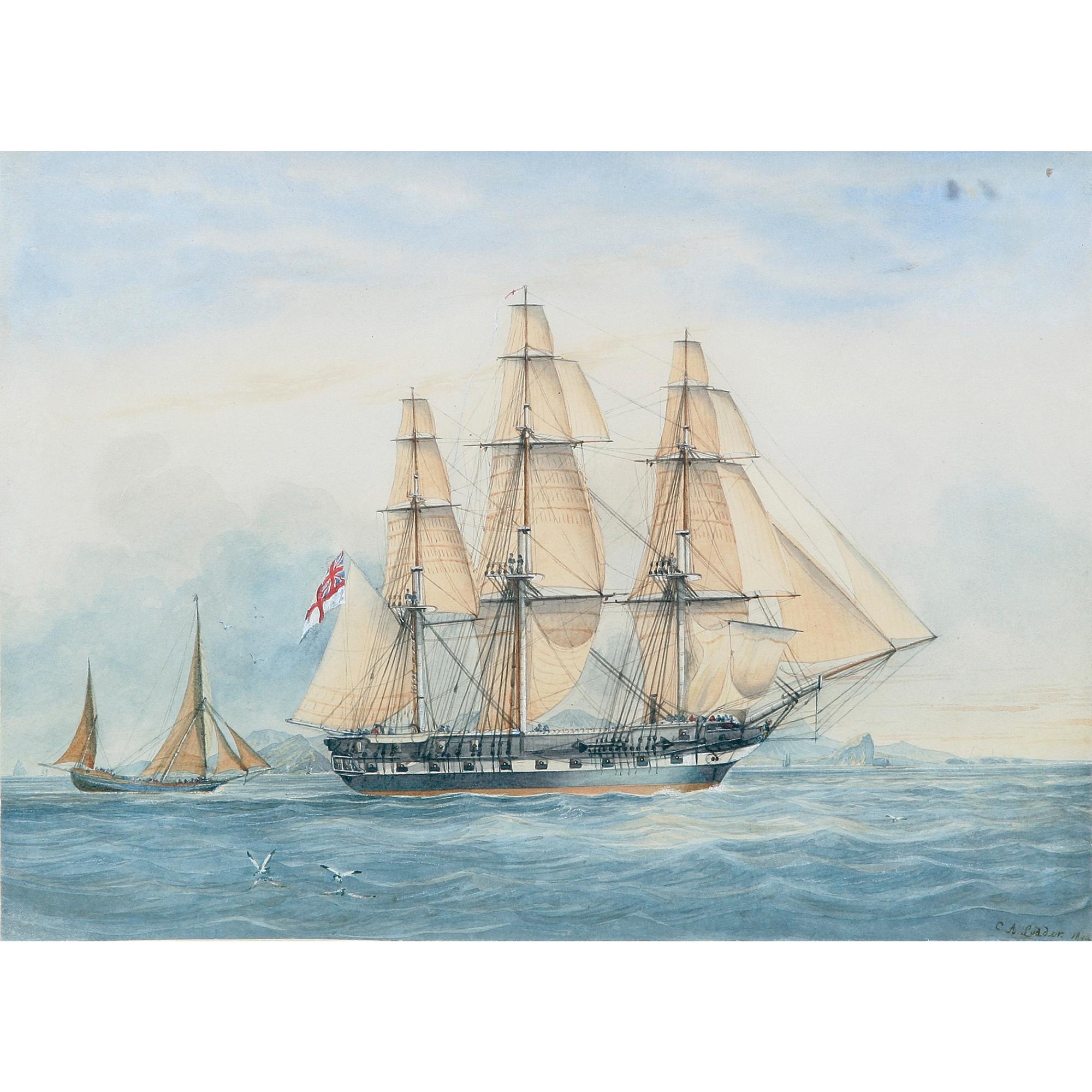H.M.S. Rattlesnake Passing The Island Of Porto Santo by C. A. Ludder ...