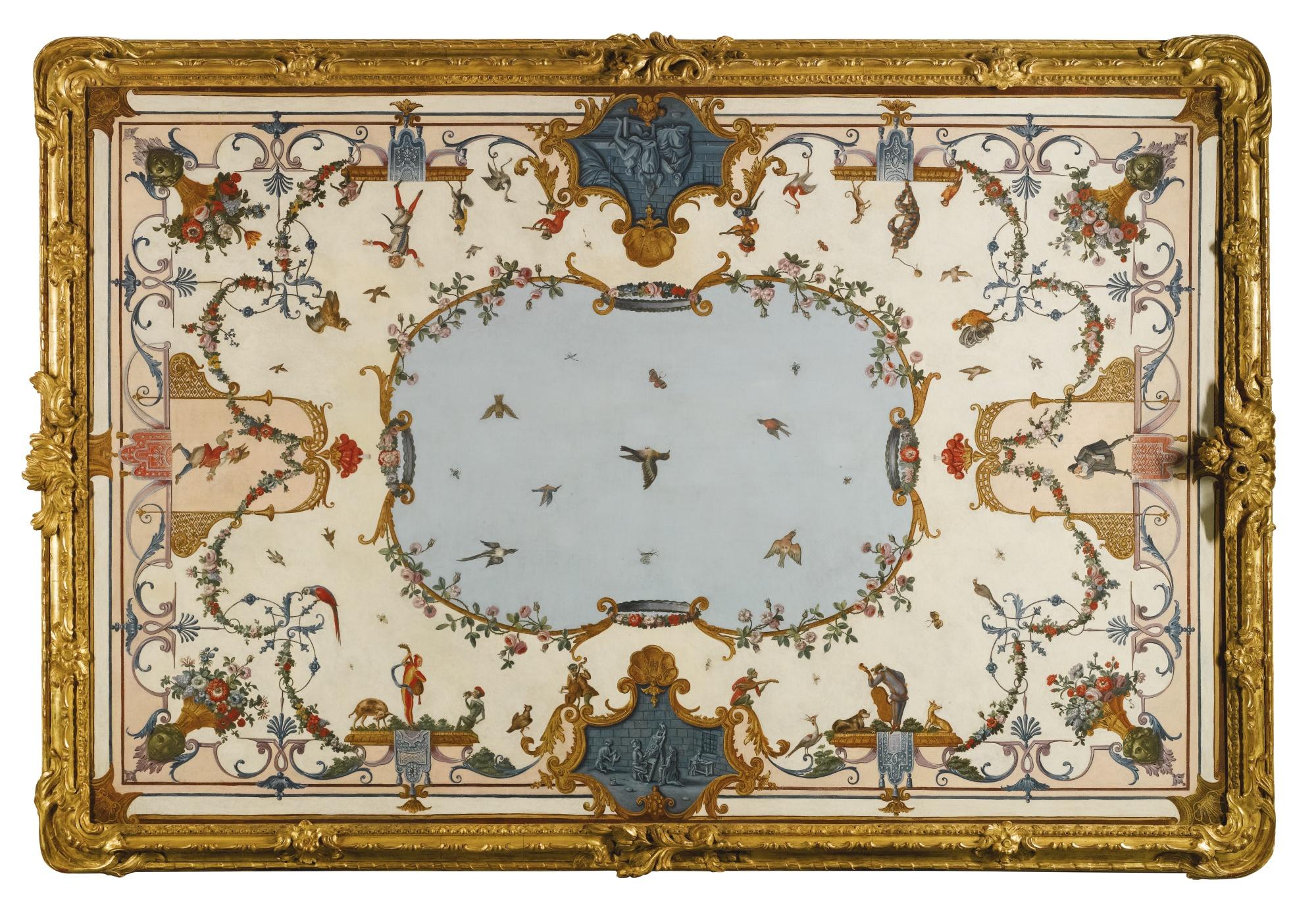 Ceiling Painting With Scenes Of Music, Dance, Singerie, Prostitution ...