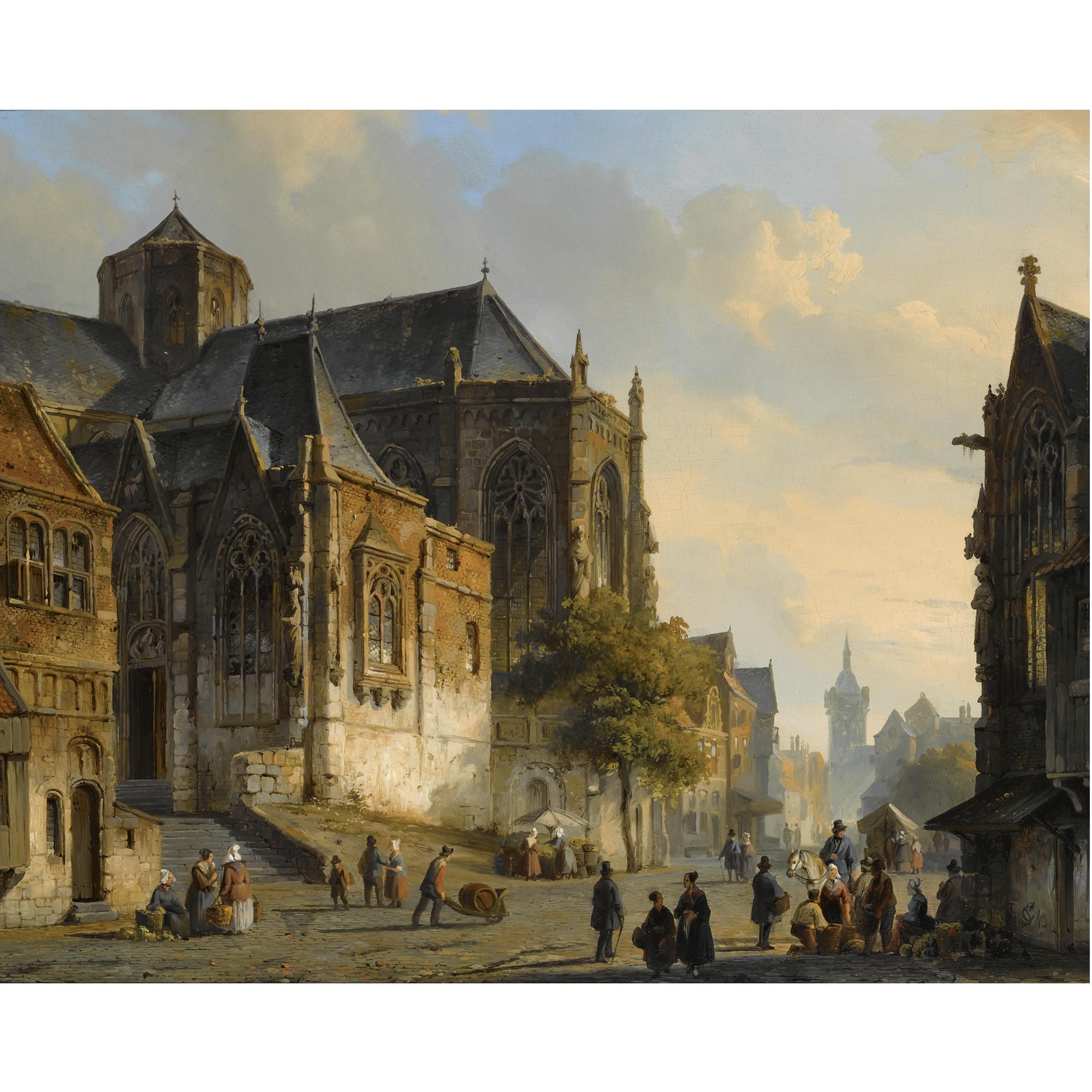 Figures On A Market Square In A Dutch Town by Cornelis Springer | Art.Salon