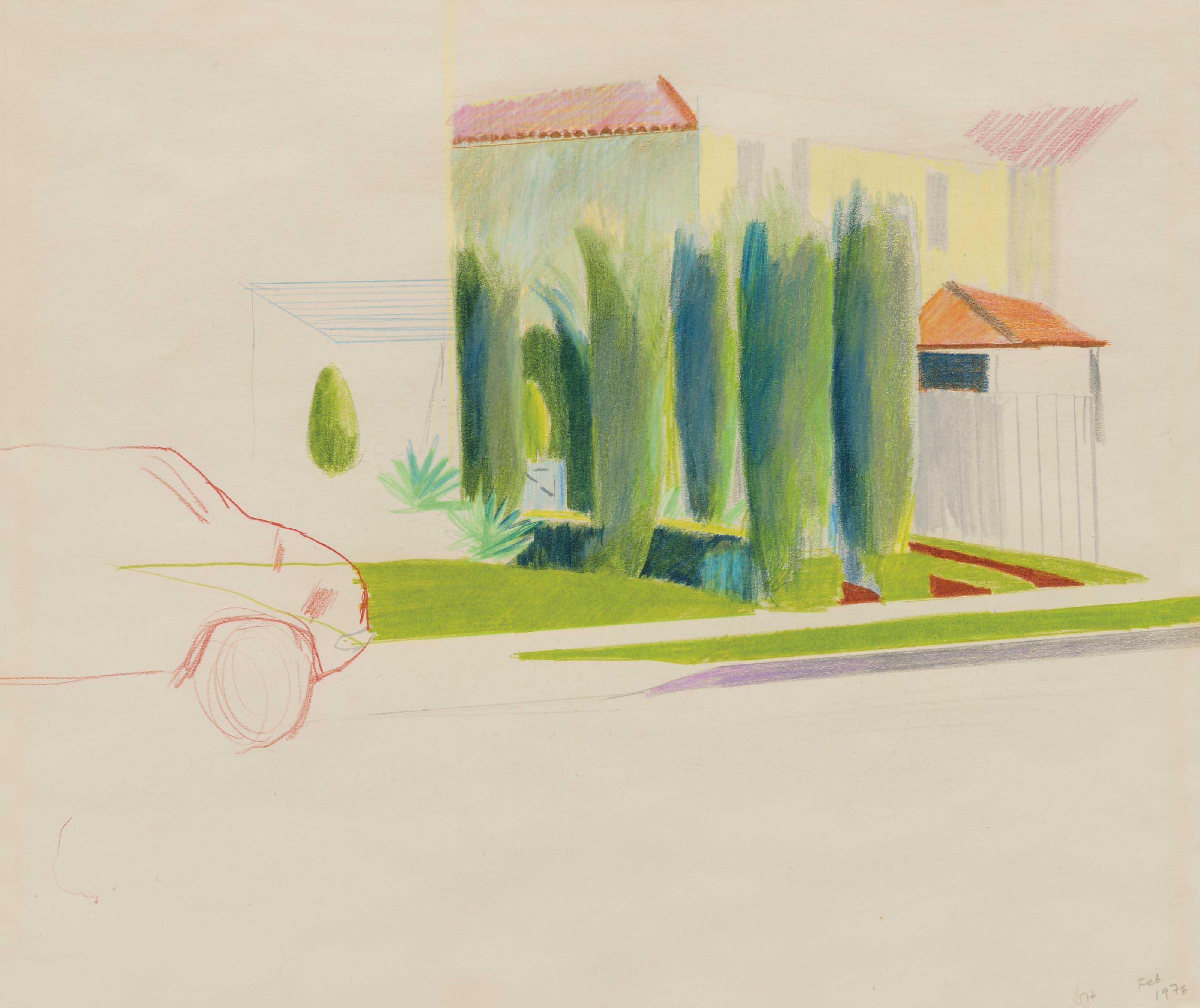 Six Trees in a Driveway, Los Angeles by David Hockney | Art.Salon