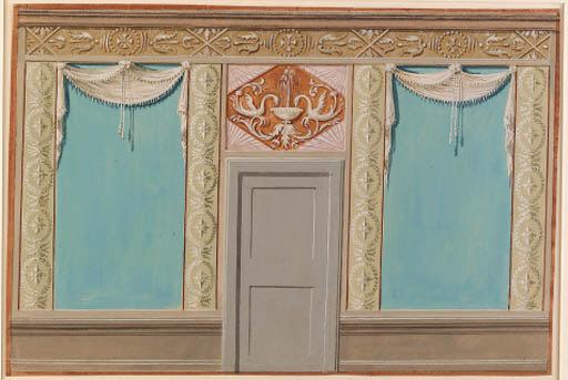Designs with a neo-classical theme, with indications of wall coverings ...