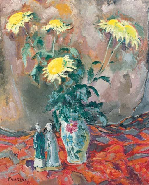 Bloemen - A still life with flowers and a Japanese sculpture by Dirk ...