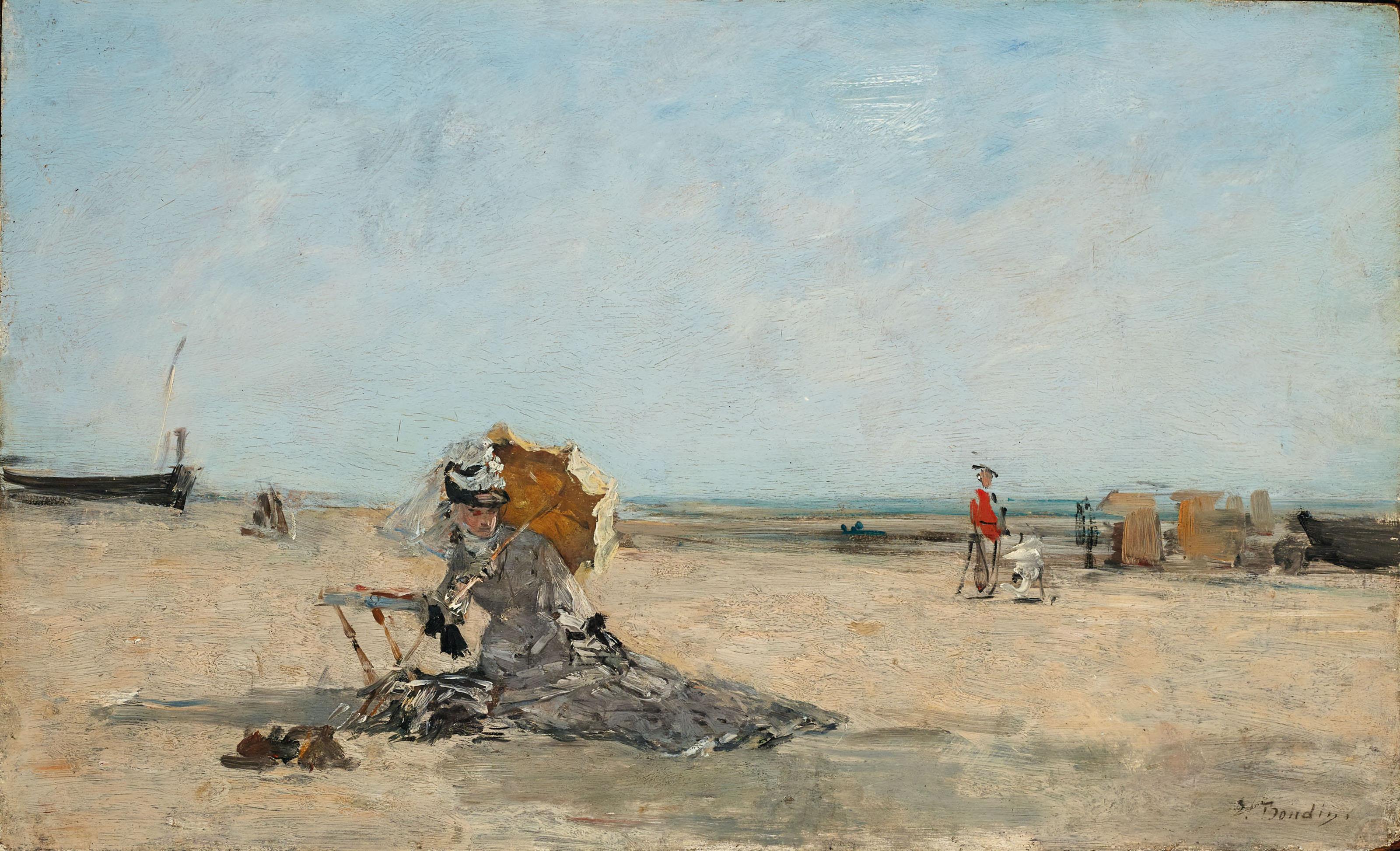 Femme à l'ombrelle sur la plage by Eugène Boudin | Art.Salon