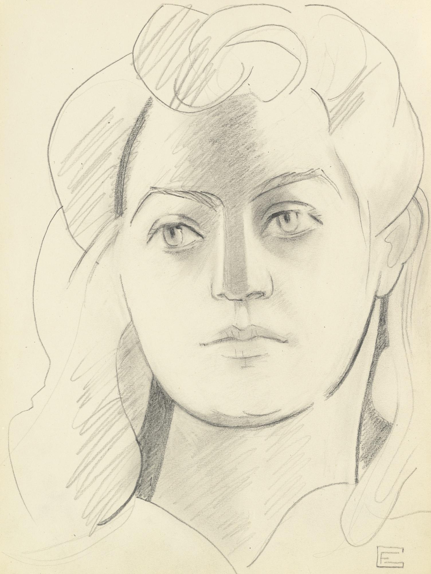 Self - Full Face Chiaroscuro, Broad Neck by Françoise Gilot | Art.Salon