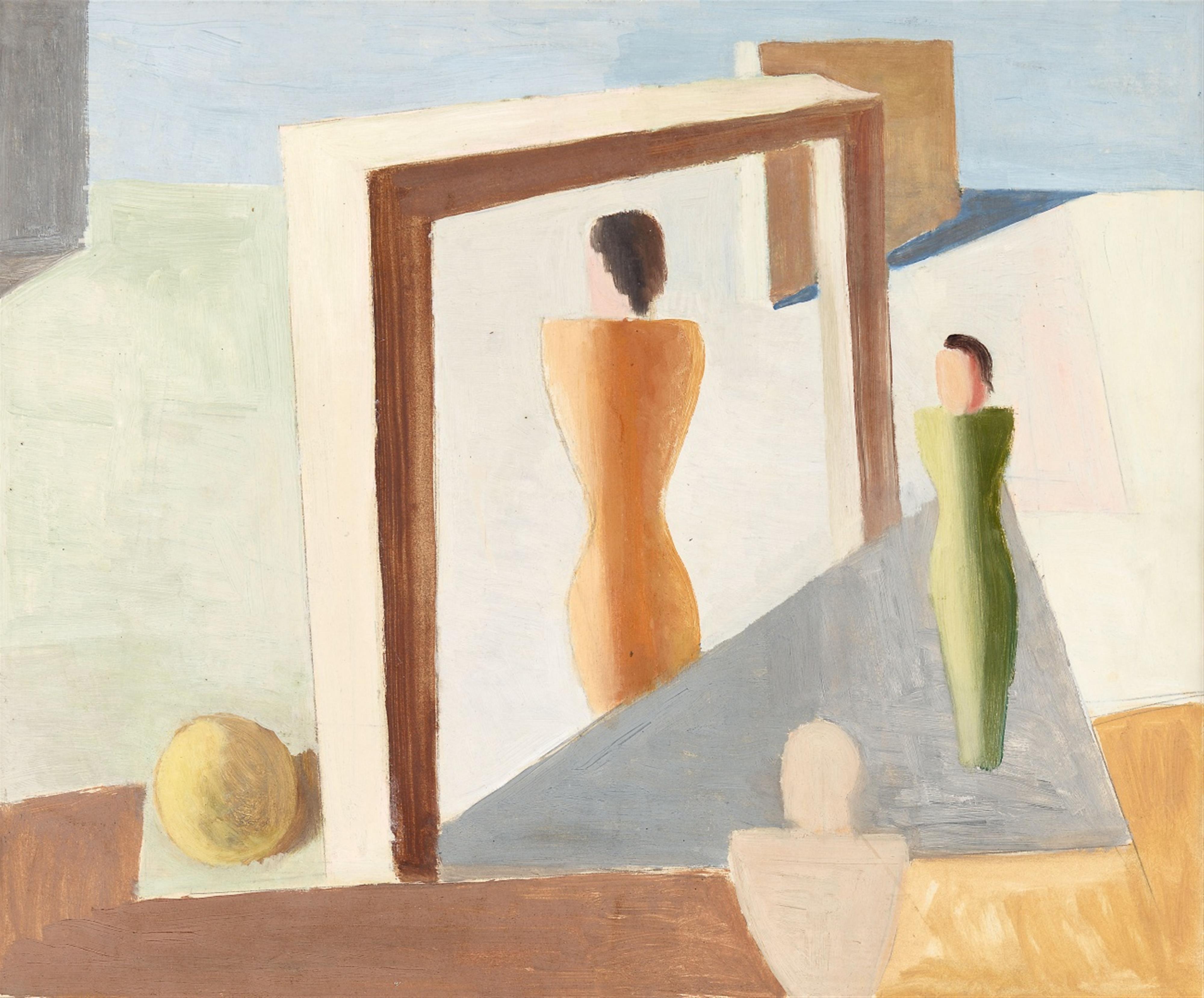 Drei Figuren im Bühnenraum. Verso: Bleistiftskizze by Franz Joseph ...