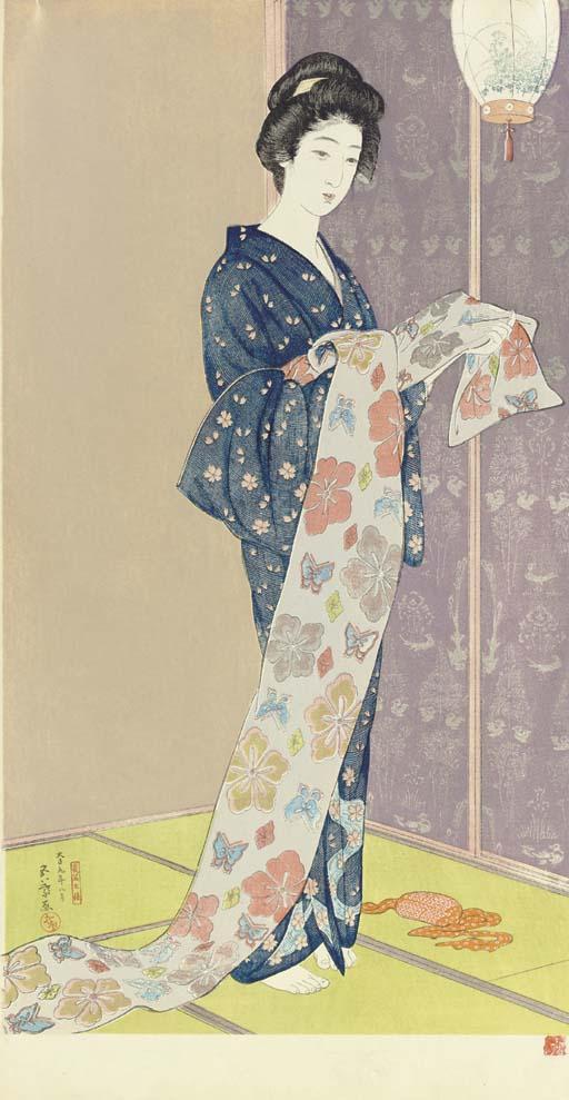 Natsu yosooi no musume (Young woman in a summer kimono) by Hashiguchi ...