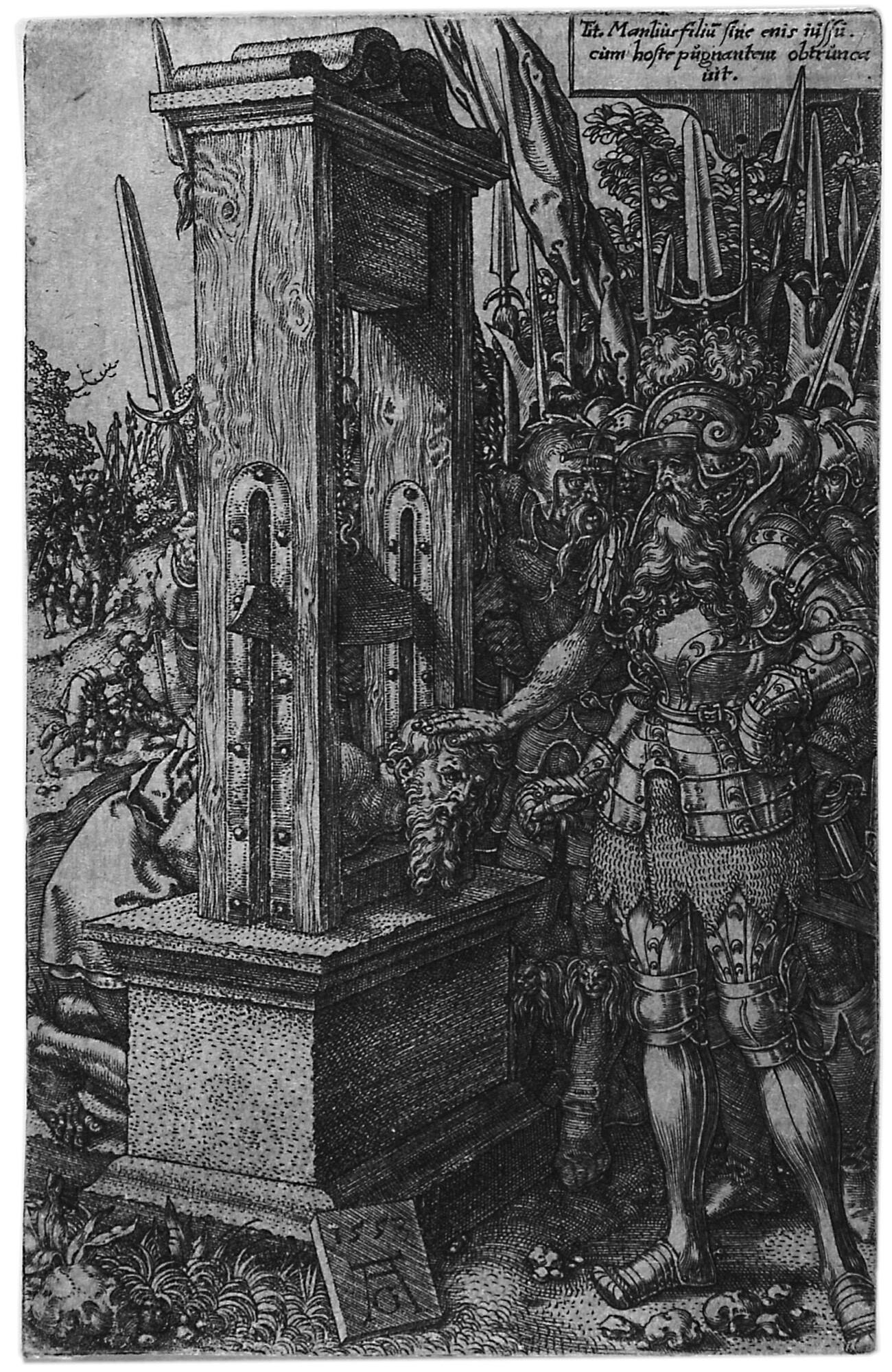 Titus Manlius lässt seinen Sohn enthaupten. by Heinrich Aldegrever ...