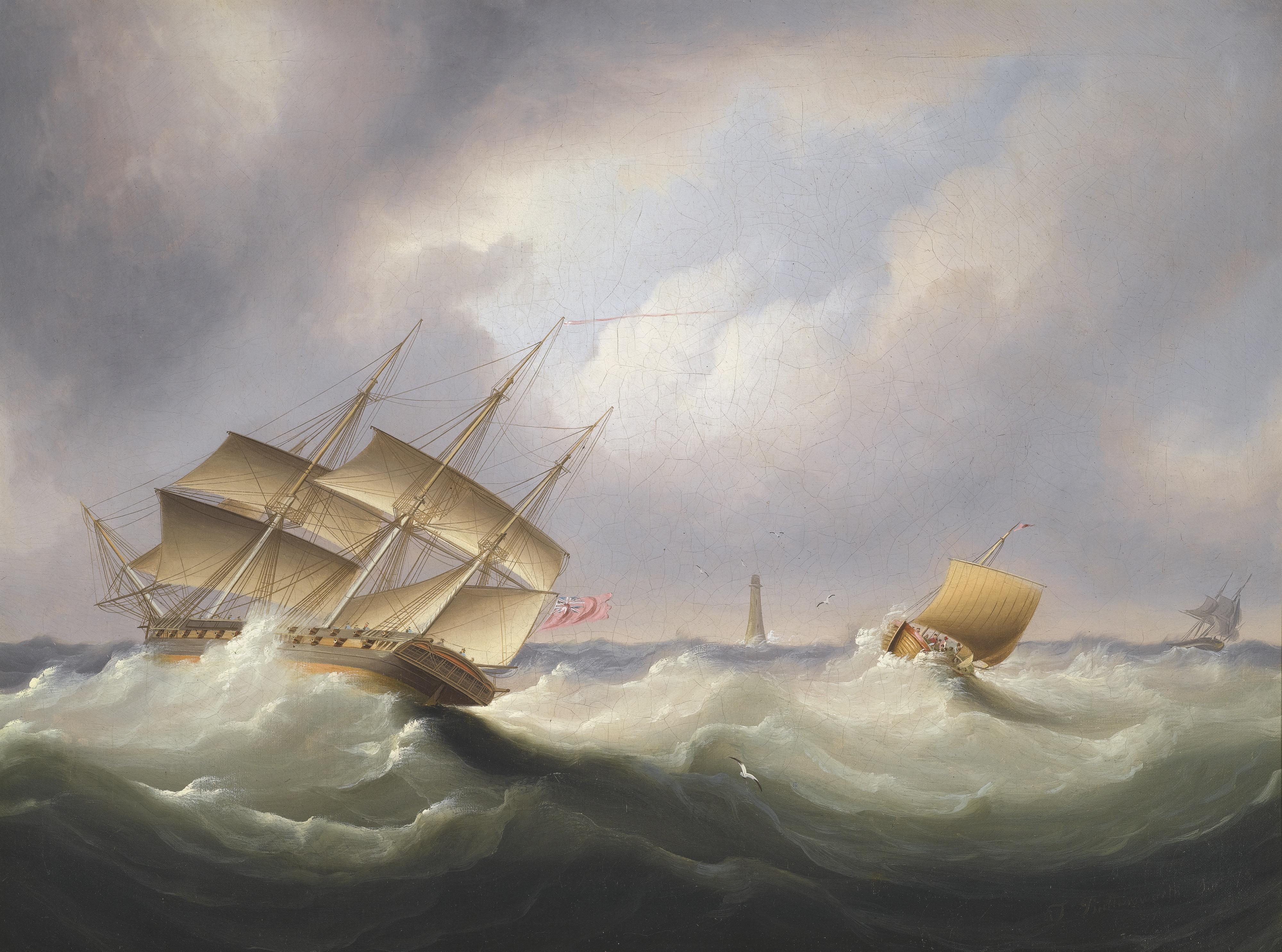 Frigate Off A Lighthouse by James Edward Buttersworth | Art.Salon