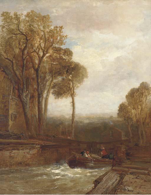A loaded barge negotiating a lock by James Webb | Art.Salon