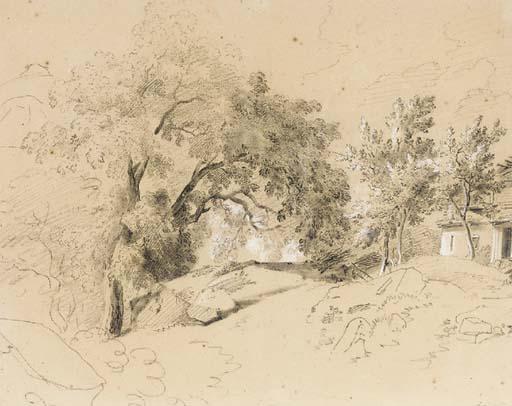 Un paysage avec un arbre au premier plan, une maison à droite by Jean ...