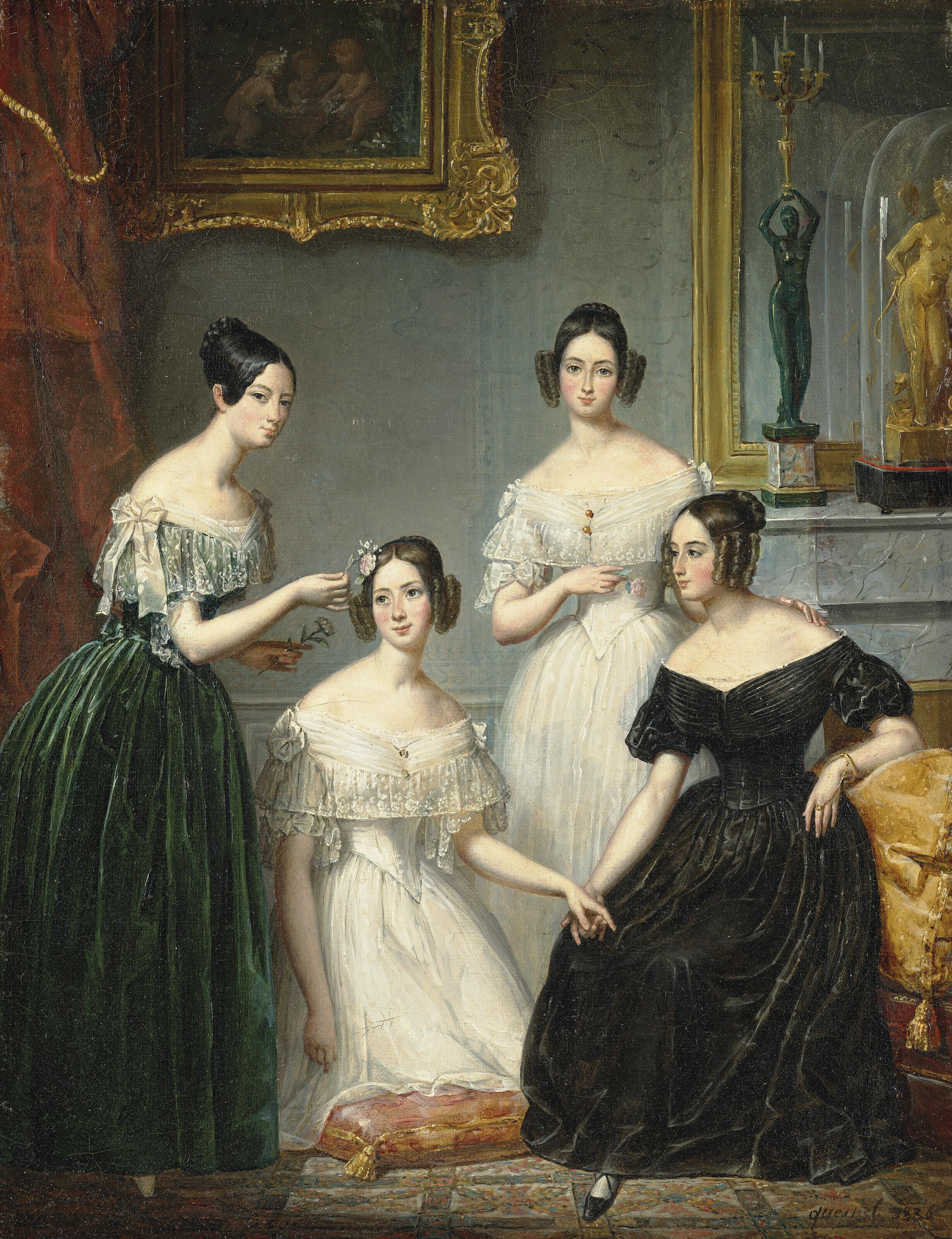 Group portrait of four young ladies in an interior by Jean François ...