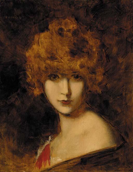 Portrait of a girl, head and shoulders, with auburn hair by Jean ...
