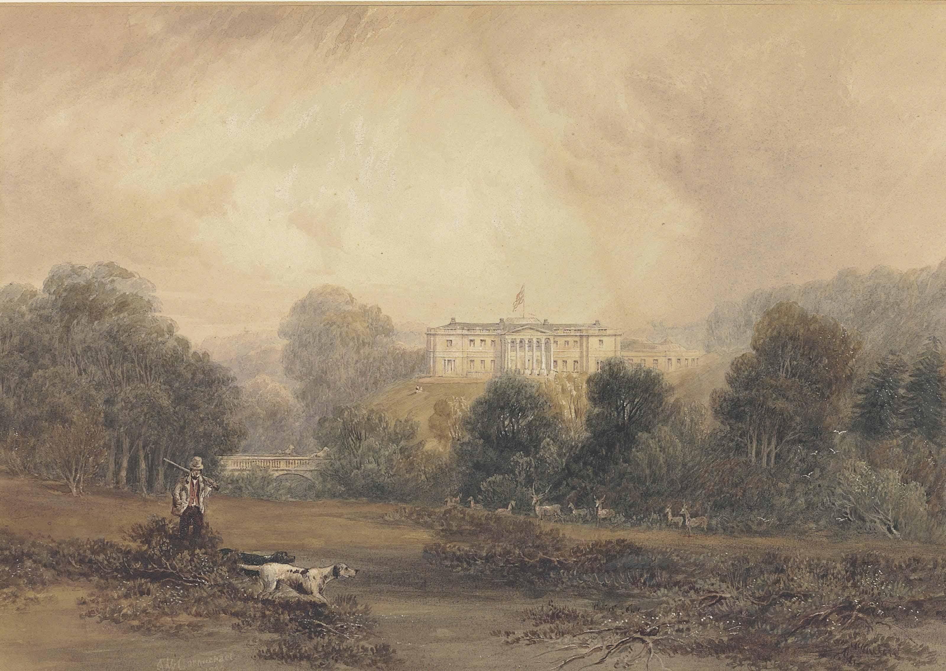 A view of the East Front of Wynyard House by John Wilson Carmichael ...