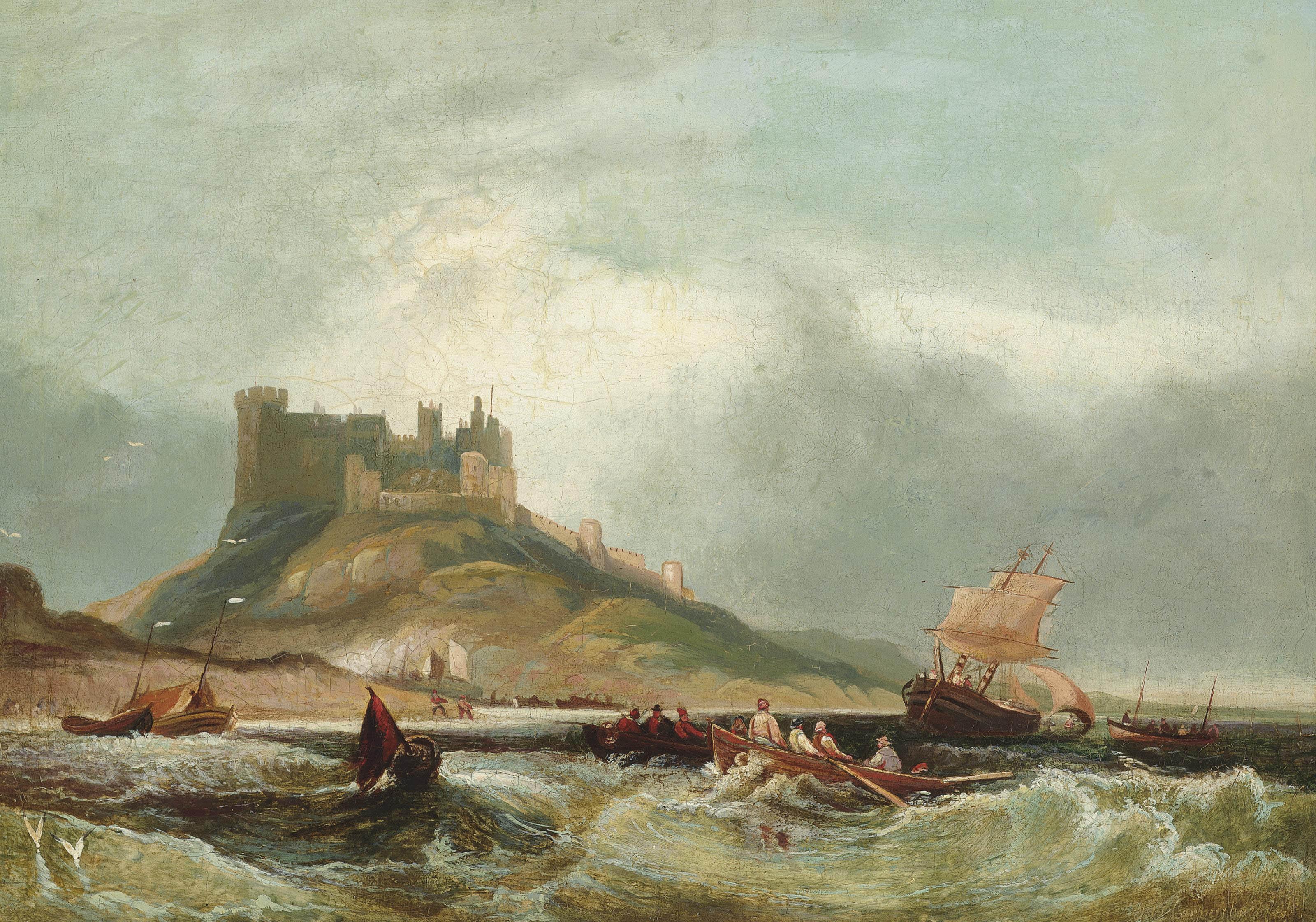 Coastal traffic before Bamburgh Castle on the Northumberland coast by ...