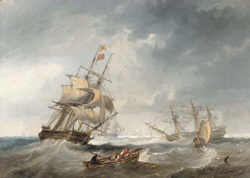 Merchantmen in stormy seas by John Wilson Carmichael | Art.Salon