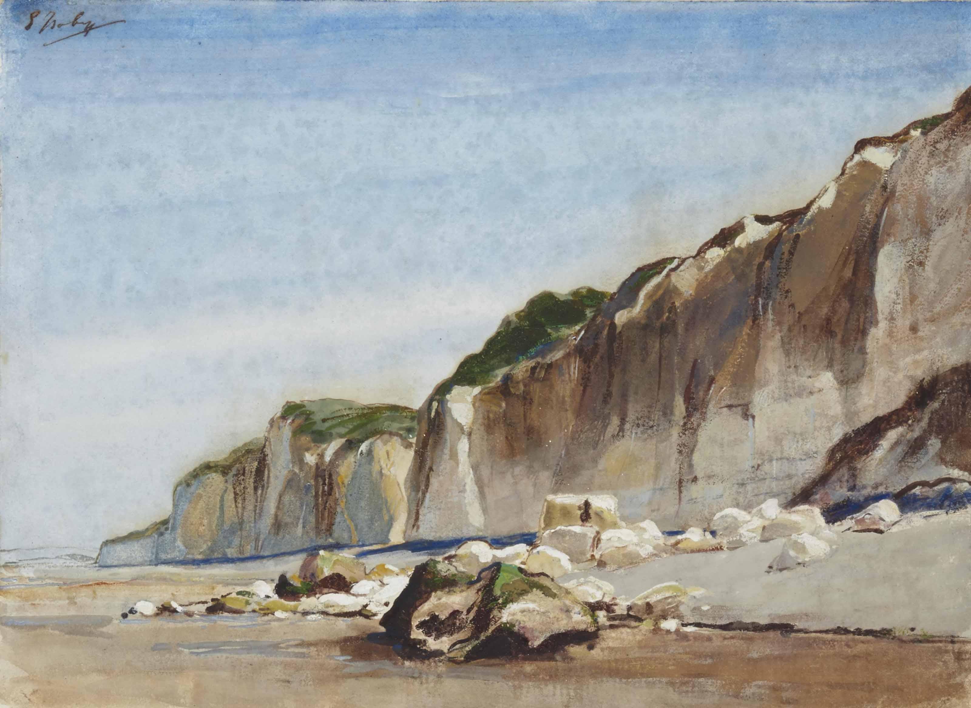 La Plage À Marée Basse, Des Falaises À L'Arrière-Plan by Louis-Gabriel ...