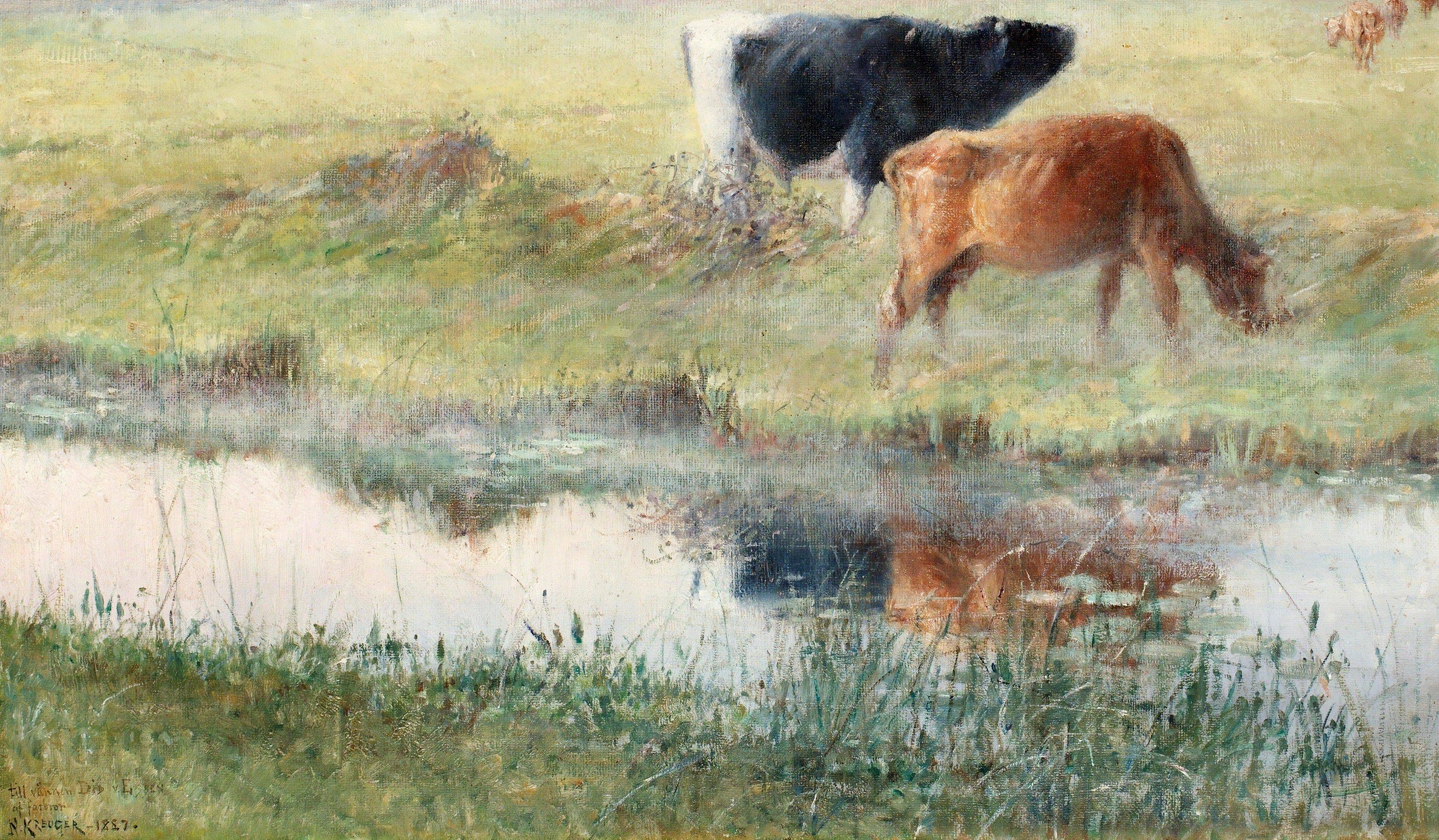 "Tjur och ko vid Snärjebäcken", Knapegård (Bull and cow by Snärjebäcken ...