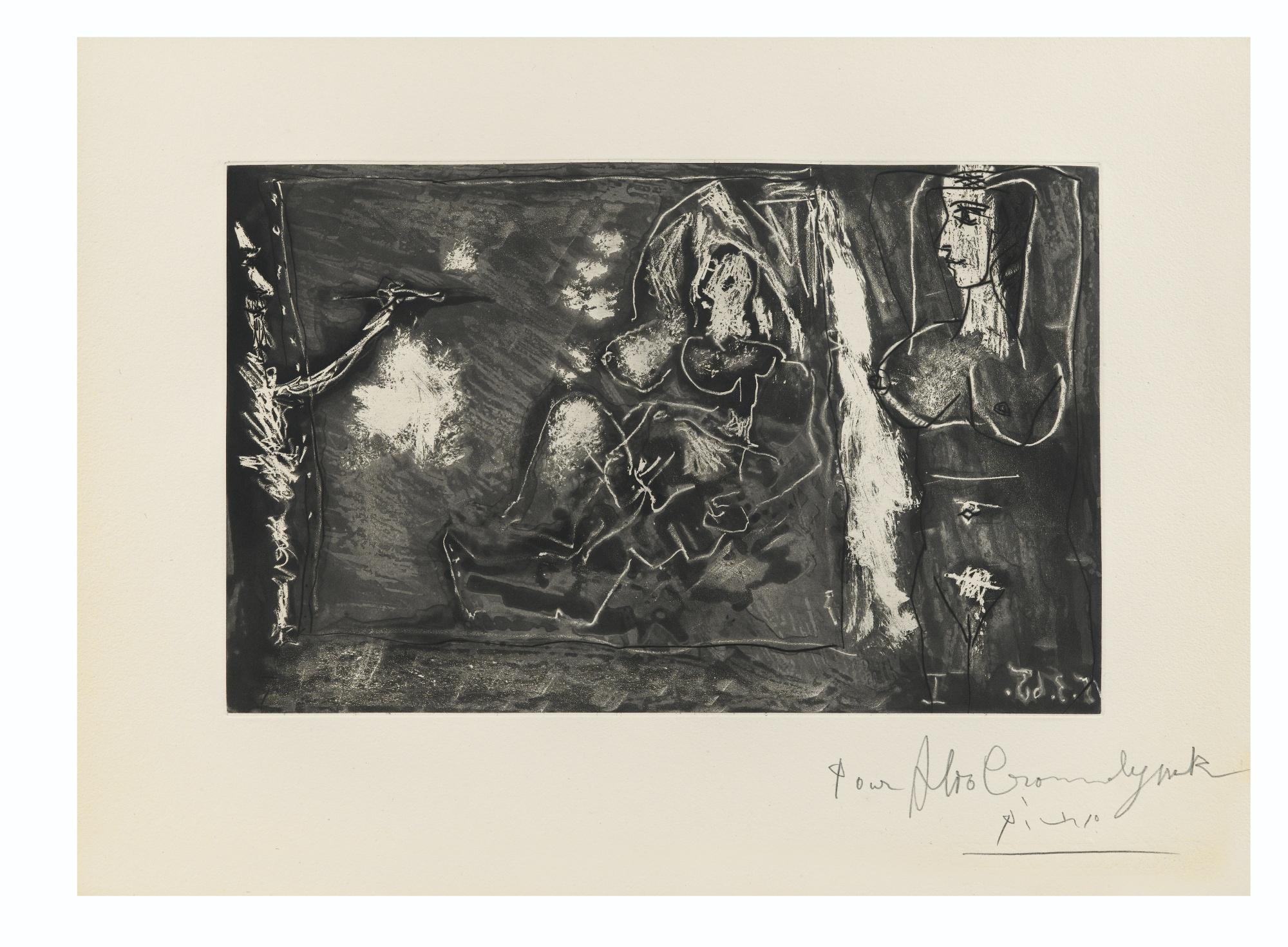 Peintre Au Travail Avec Une Grande Toile Et Un Modèle Deboutpablo ...