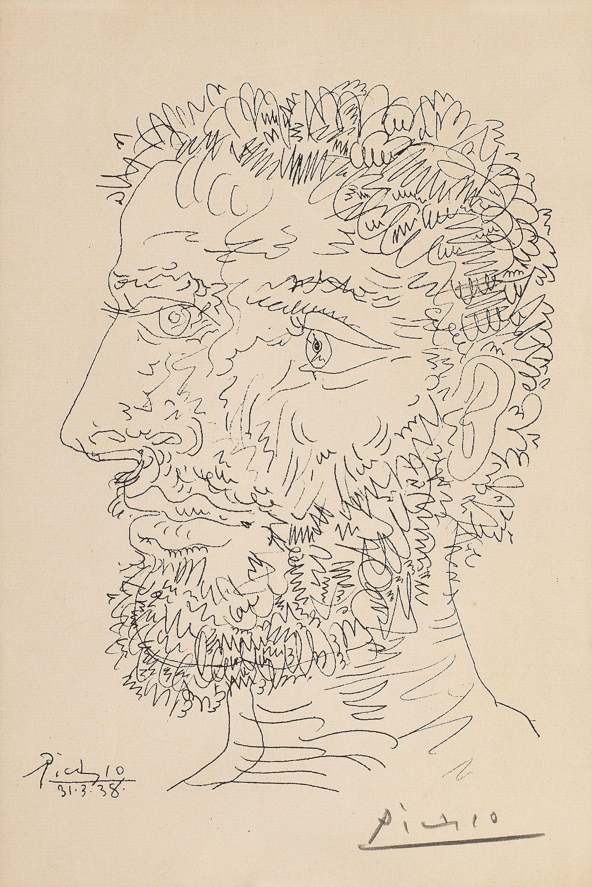 Profil d'homme Barbu, 1938 by Pablo Picasso | Art.Salon