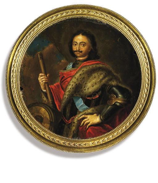 Peter the Great (1674-1725), standing in armour and a fur-lined red ...