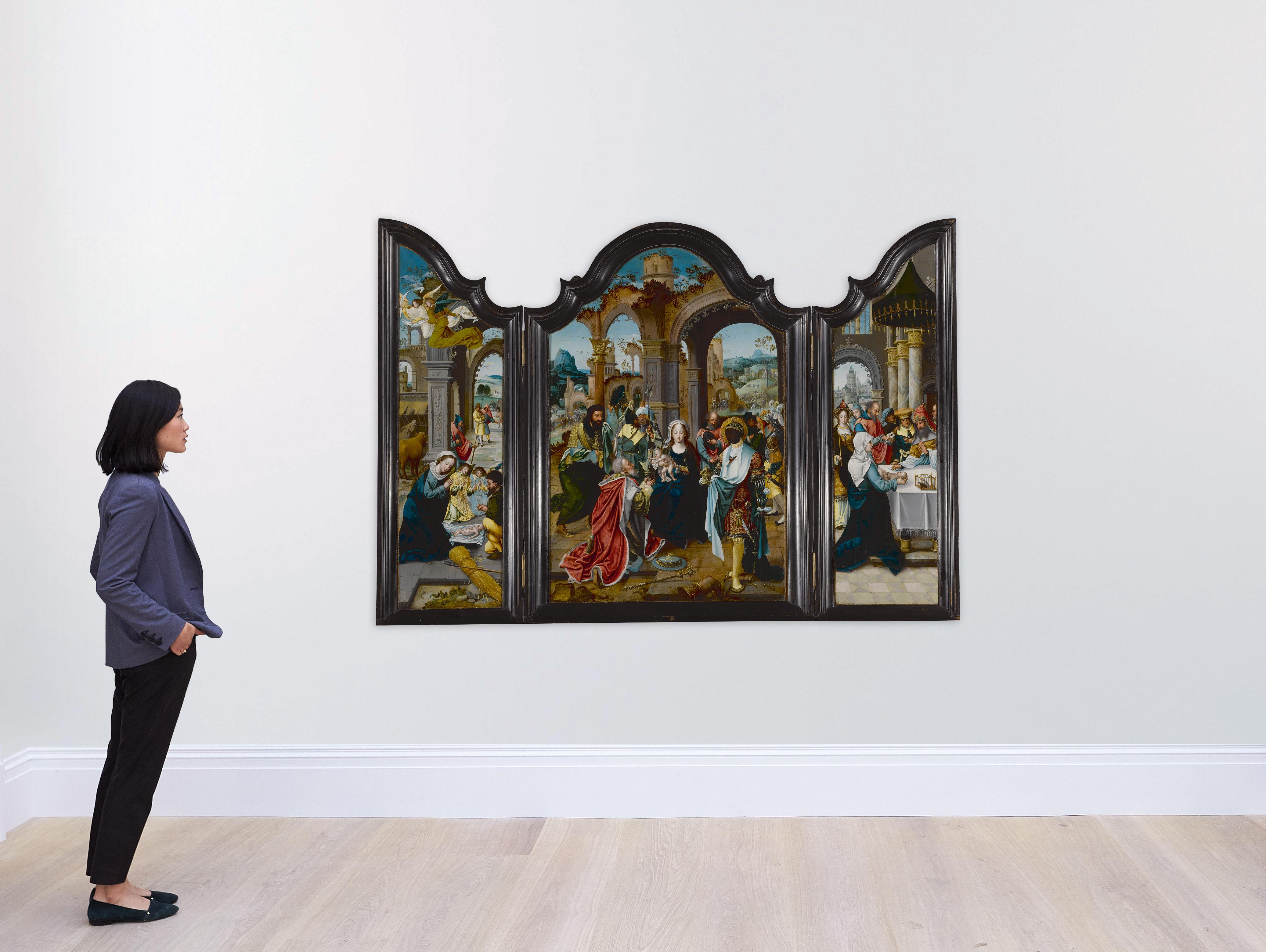 A triptych: The Nativity, The Adoration of the Magi, The Presentation in the Temple by Pieter ...