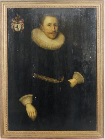 Portrait of a gentleman, three-quarter length, wearing black costume ...