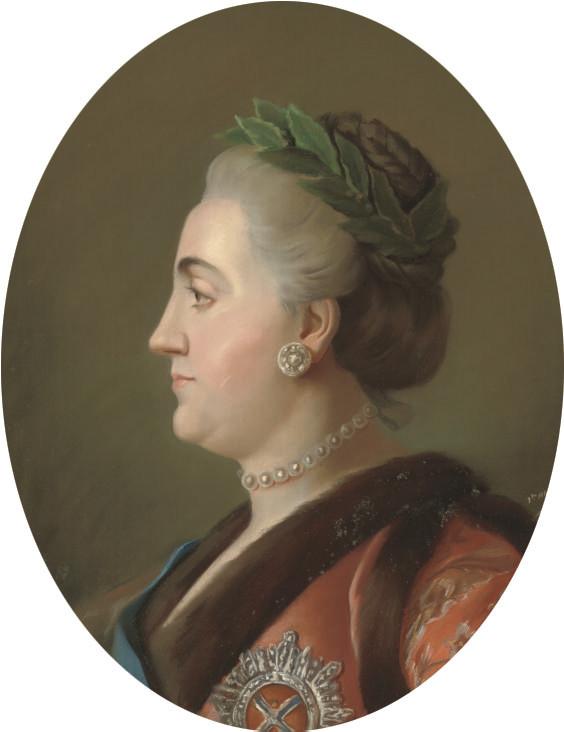 Portrait of Catherine the Great, in profile, wearing the Order of St ...
