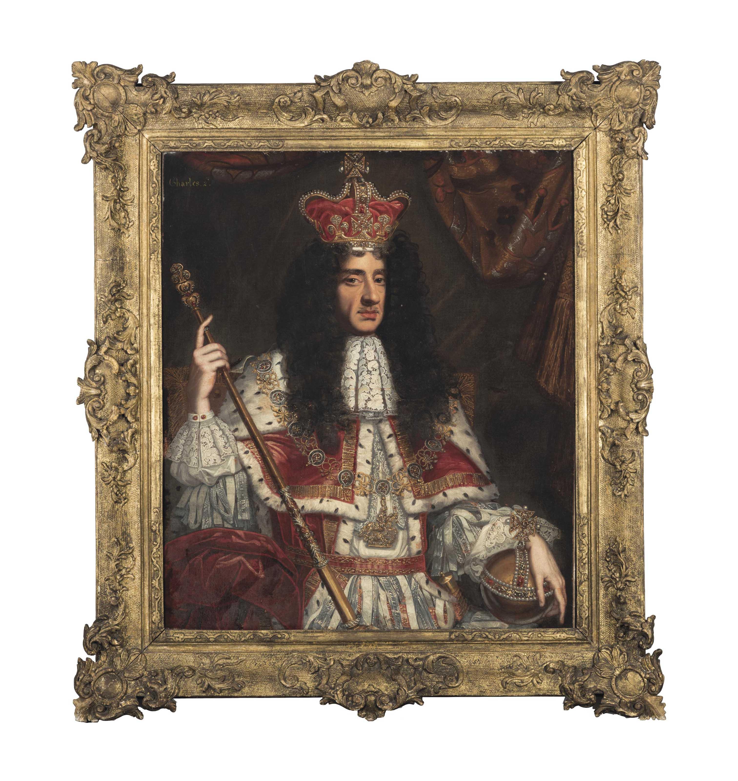 Portrait of King Charles II (1630-1685), half-length, in coronation ...