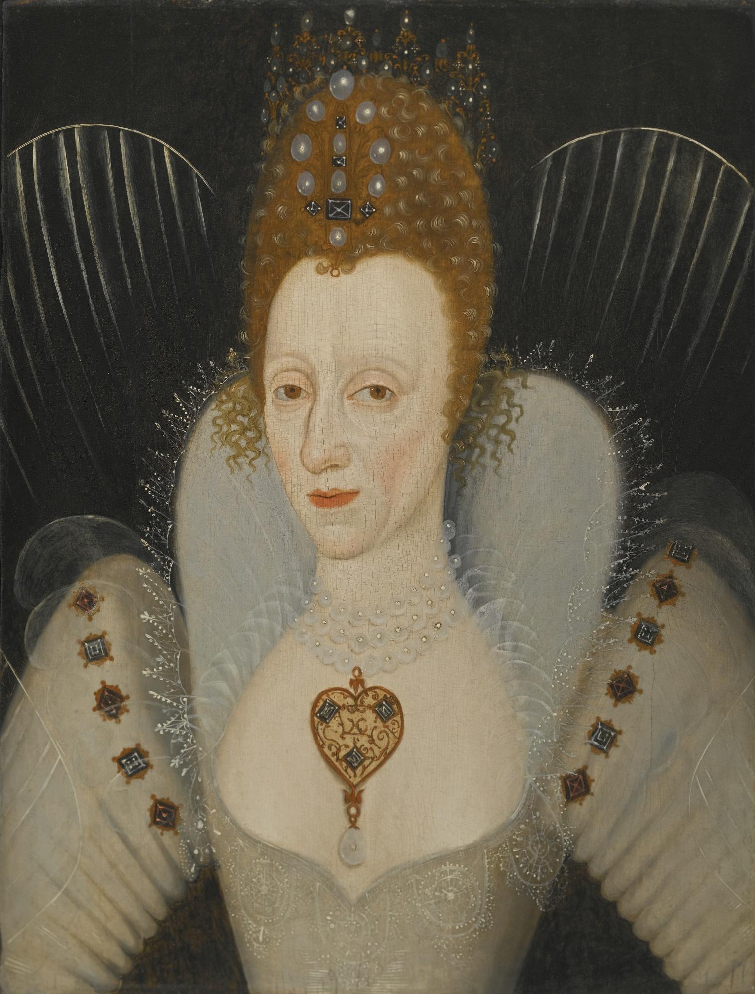 Portrait Of Queen Elizabeth I, Bust-Length, In An Ivory Dress Wearing A ...