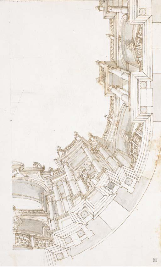 Projet Architectural Pour Une Voûte Avec Des Balcons Et Une Statue Dans ...
