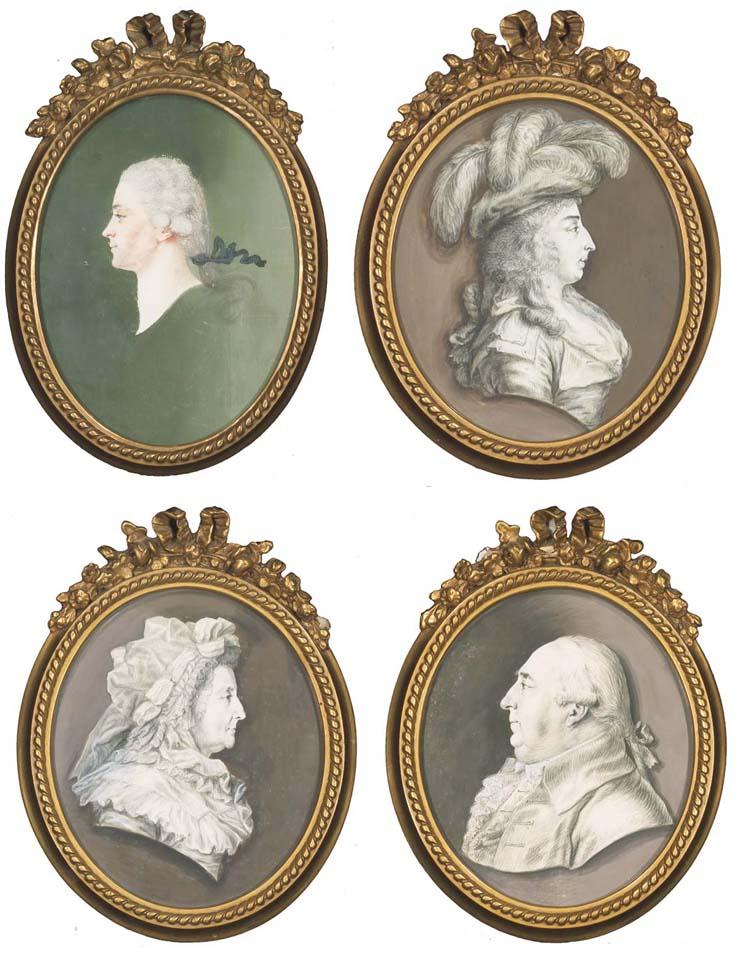 Quatre Portraits En Buste de Profil Représentant Des Membres de la ...