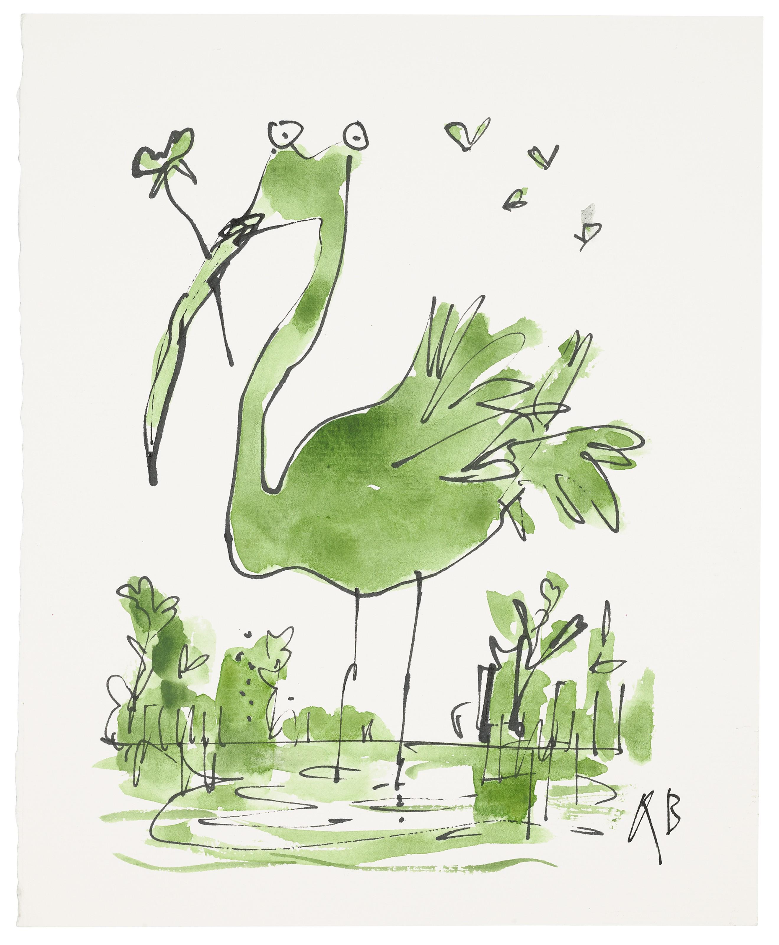 Green wading bird by Quentin Blake | Art.Salon